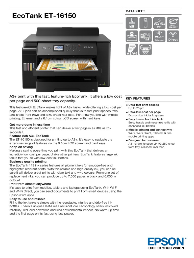 Ecotank Et 16150 Datasheet | PDF | Microsoft Windows | Printer (Computing)