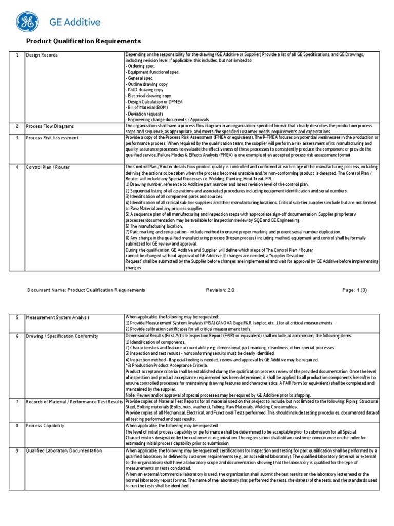 Product Qualification Requirements 2.0 | PDF | Specification (Technical ...