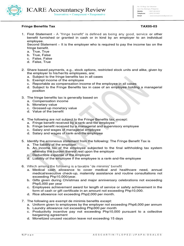 Understanding Fringe Benefits Tax | PDF | Employee Benefits | Employment