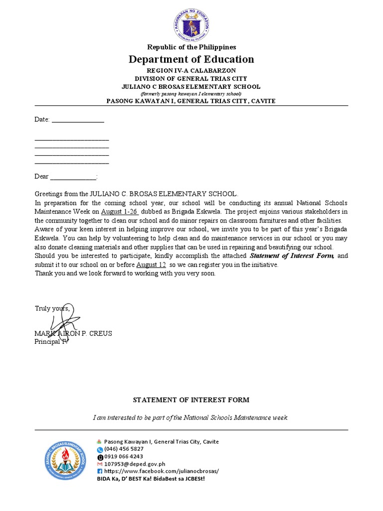 Letter of Invitation and Statement of Interest of Stakeholders | PDF