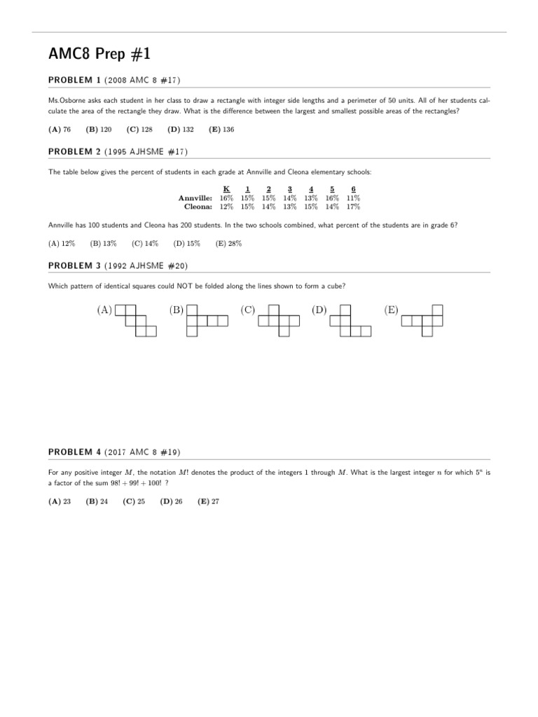 AMC8 Prep #1 | PDF | Area | Angle