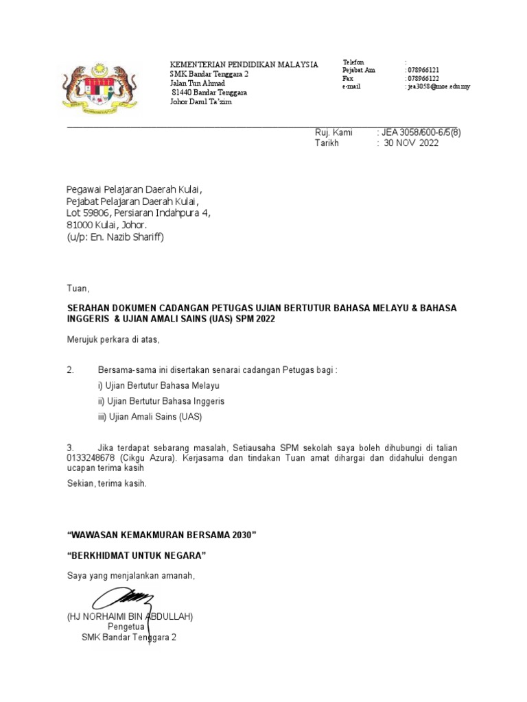 Cover Surat Petugas Ubbm Ubbi SPM 2022 | PDF