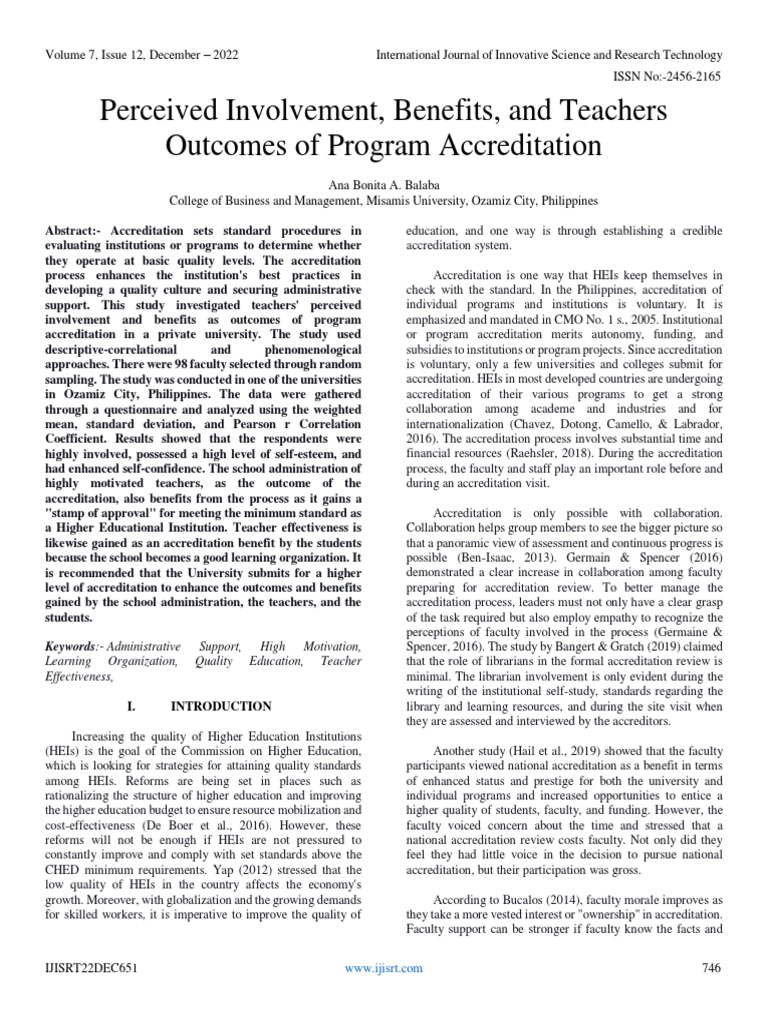 Perceived Involvement, Benefits, and Teachers Outcomes of Program ...