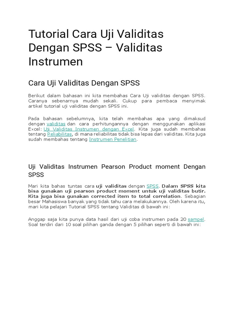 Tutorial Cara Uji Validitas Dan Reliabilitas Dengan SPSS | PDF