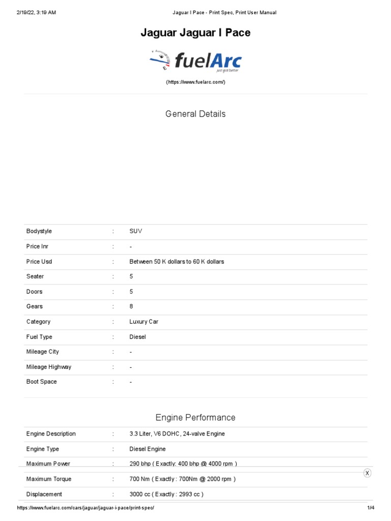 Jaguar I Pace - Print Spec, Print User Manual | PDF | Automotive ...