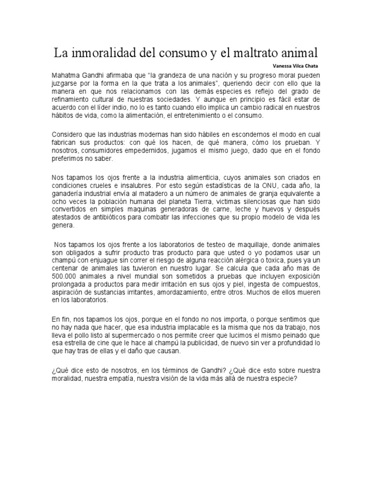 La Inmoralidad Del Consumo y El Maltrato Animal | PDF | Moralidad ...