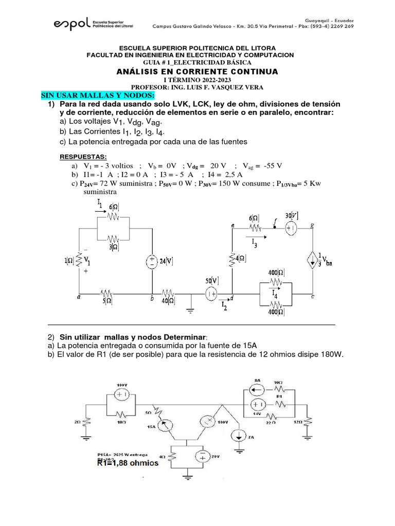 Guia 1 - Analisis en Corriente Continua - 16 Ejercicios - 1er T 2022 | PDF | Resistencia ...