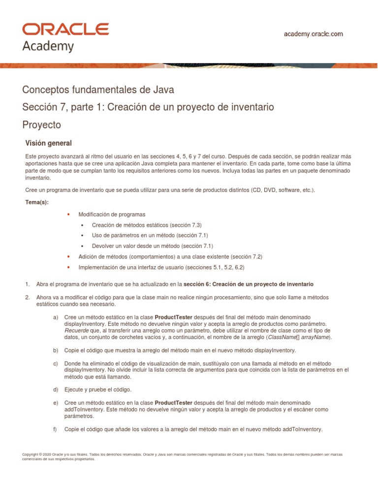 JF 7 1 Project Esp | PDF | Java (lenguaje de programación) | Oracle ...