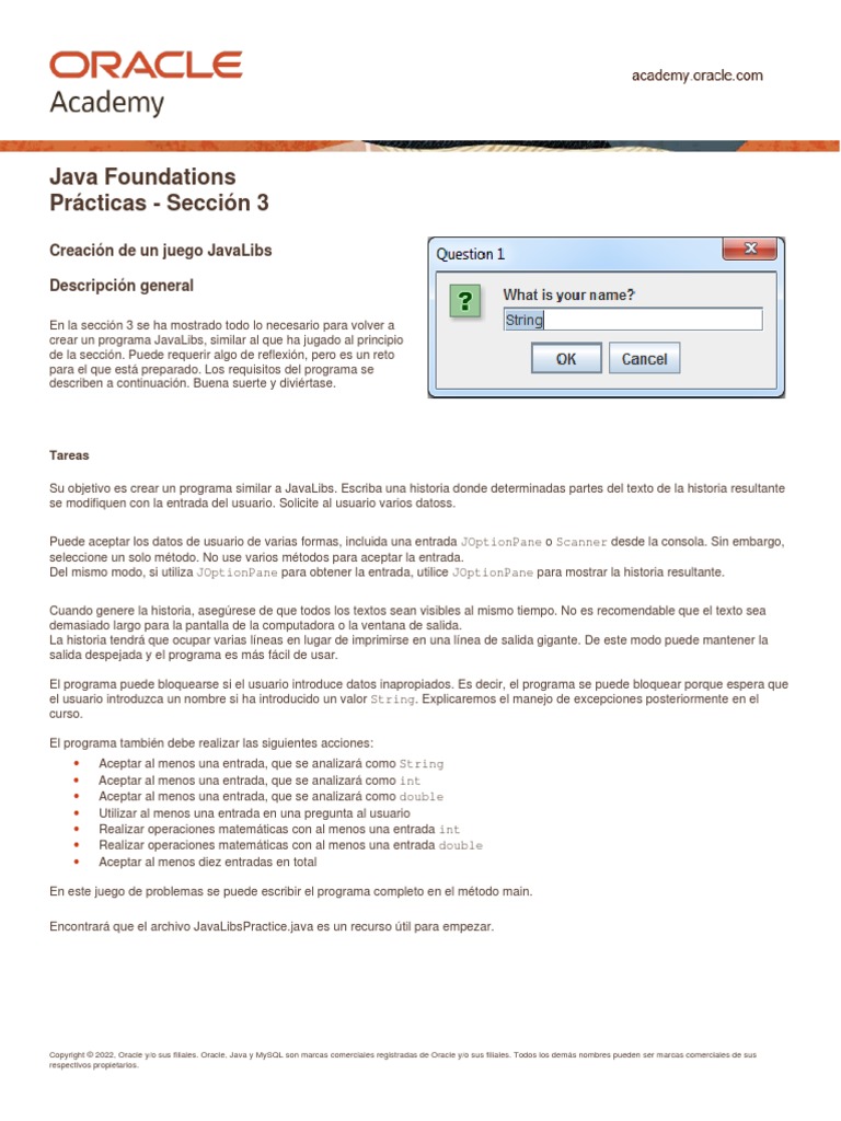 JFo 3 Practice Esp | PDF | Java (lenguaje de programación) | Programa de computadora
