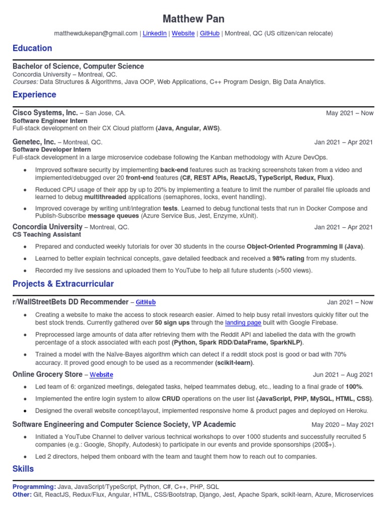 MatthewPan Resume | PDF | Software | Apache Spark
