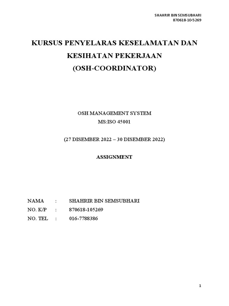 Assignment Osh-C | PDF | Occupational Safety And Health | Business