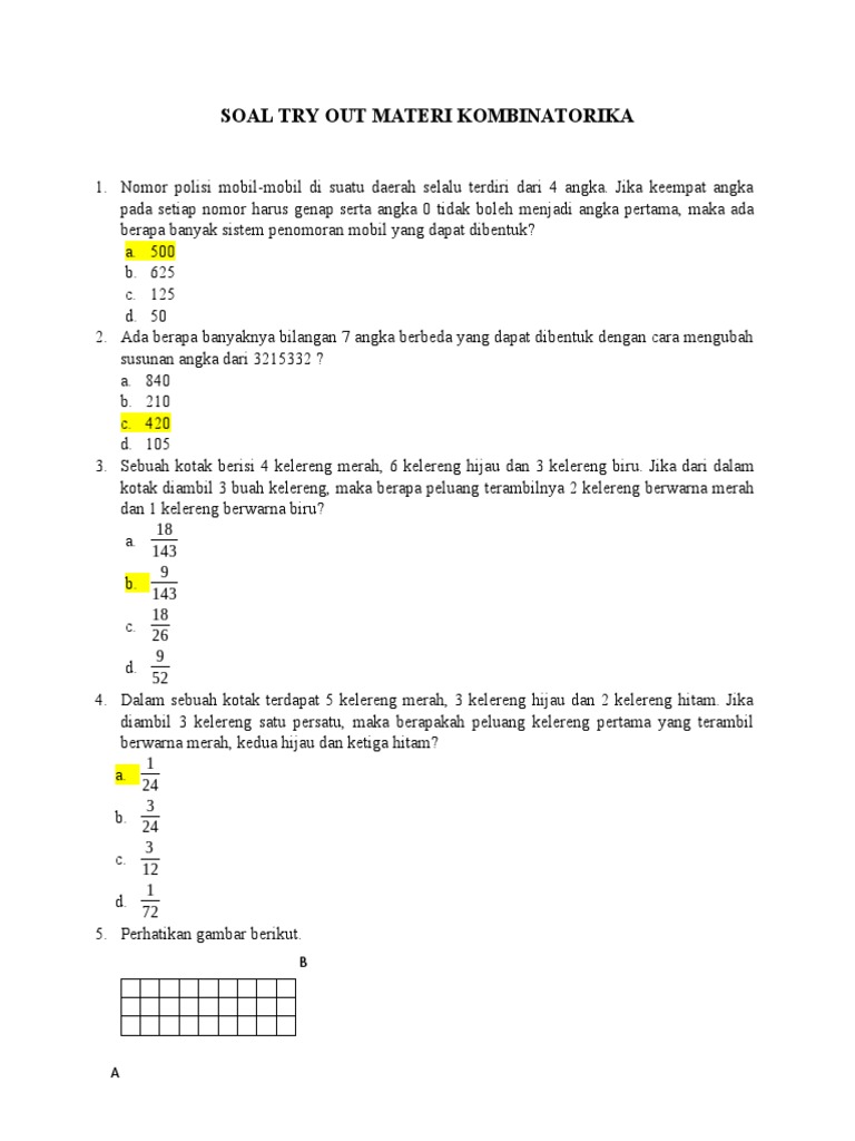 Soal Try Out Materi Kombinatorika | PDF