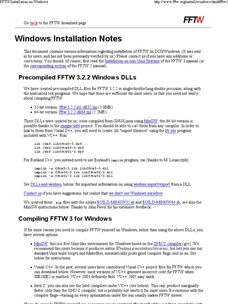 Fftw Installation On Windows Pdf Library Computing C Programming Language