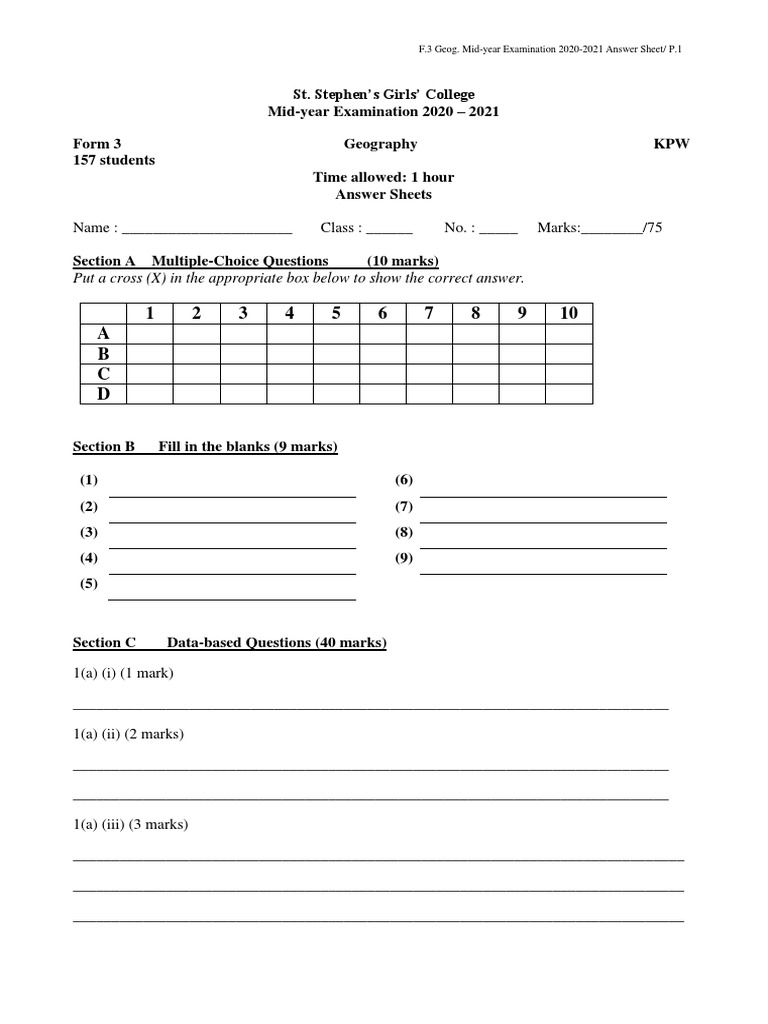 20-21 Geo Mid Year Question Sheet | PDF | Earth Sciences | Physical ...