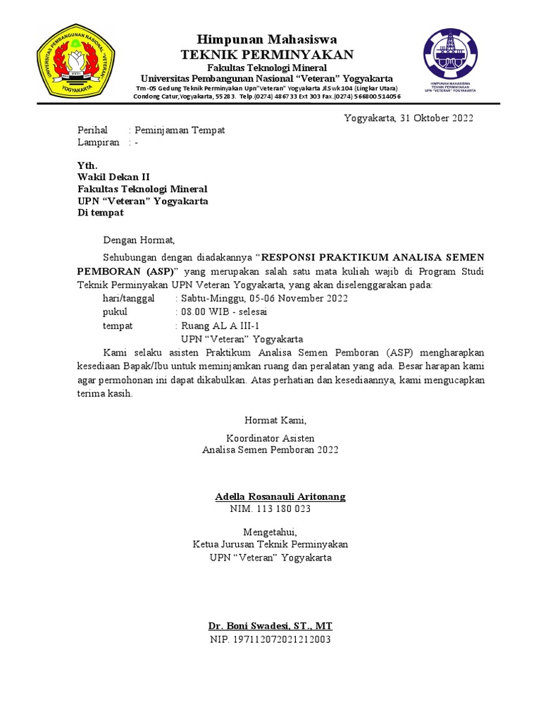 Surat Peminjaman Ruangan | PDF