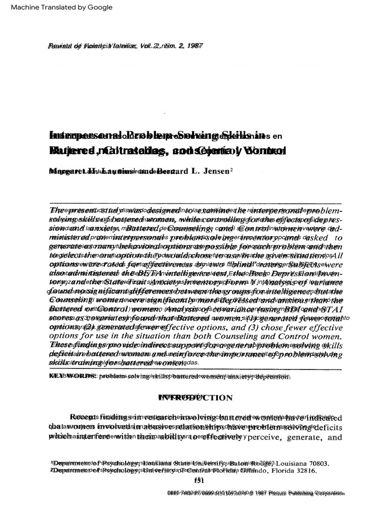 Interpersonal Problem Solving Skills in | PDF | Depresión (estado de ...