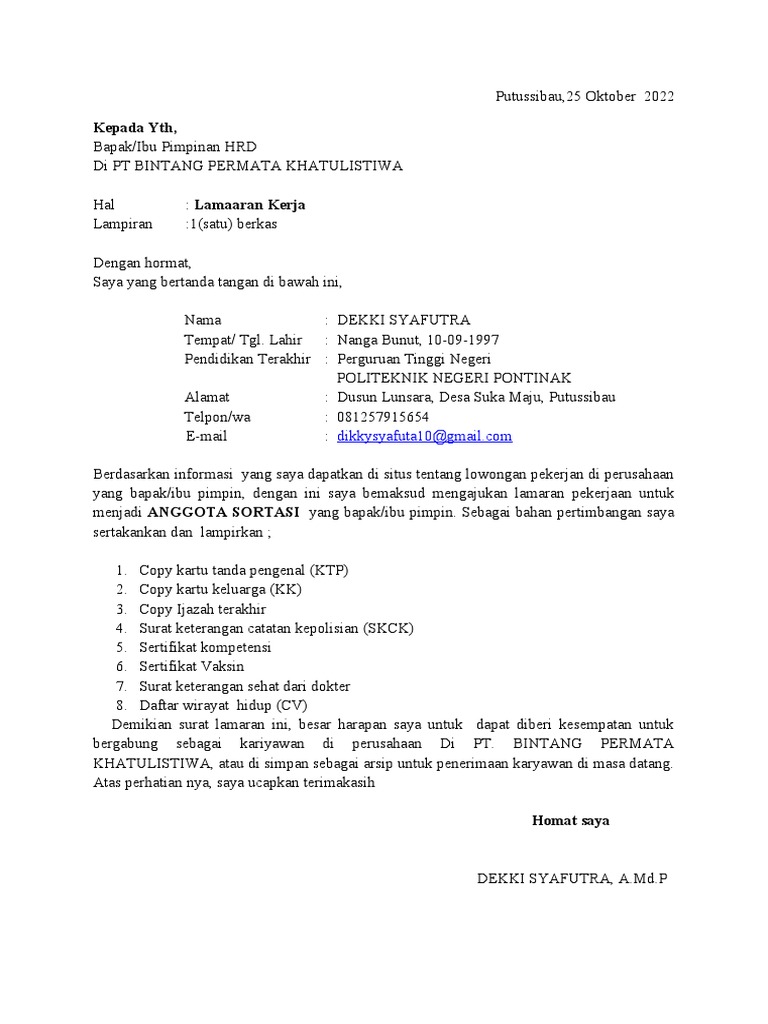 Lamaran Kerja Anggota Sortasi | PDF | Karier & Perkembangan | Bisnis