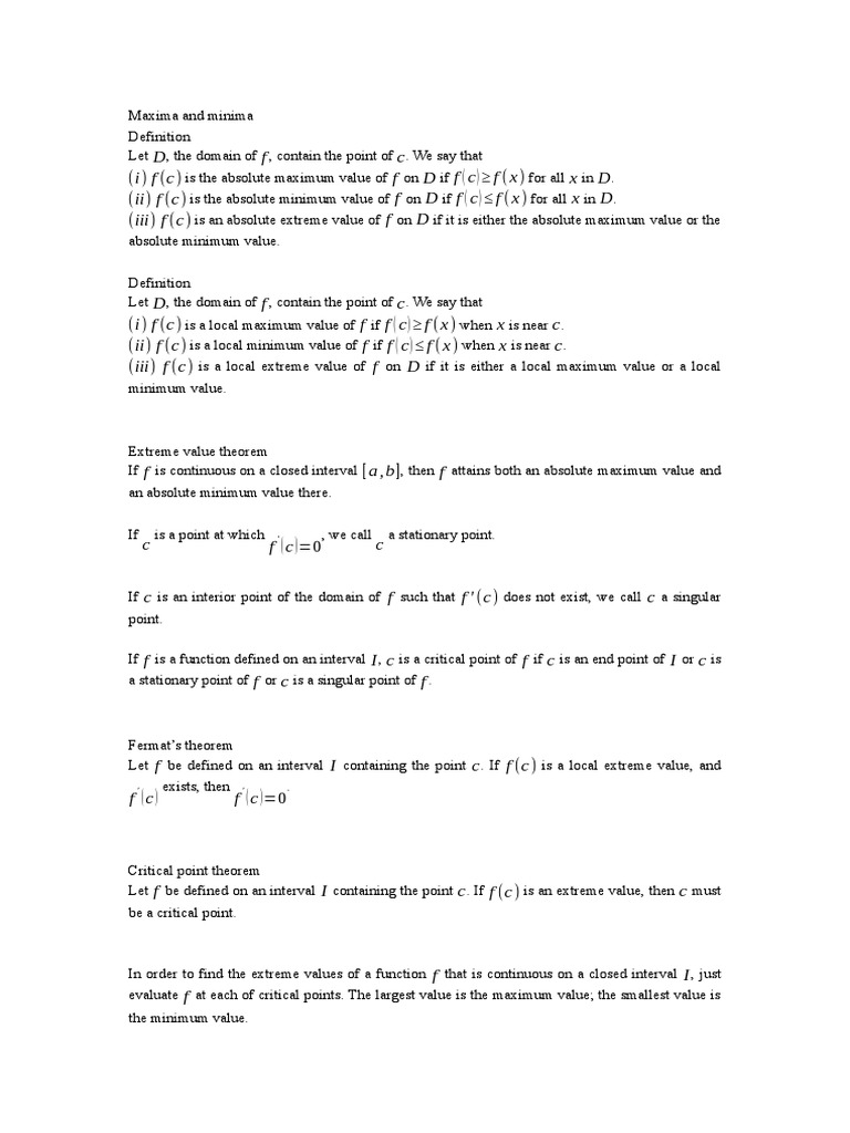 Maxima and Minima in Differentiation | PDF | Maxima And Minima ...