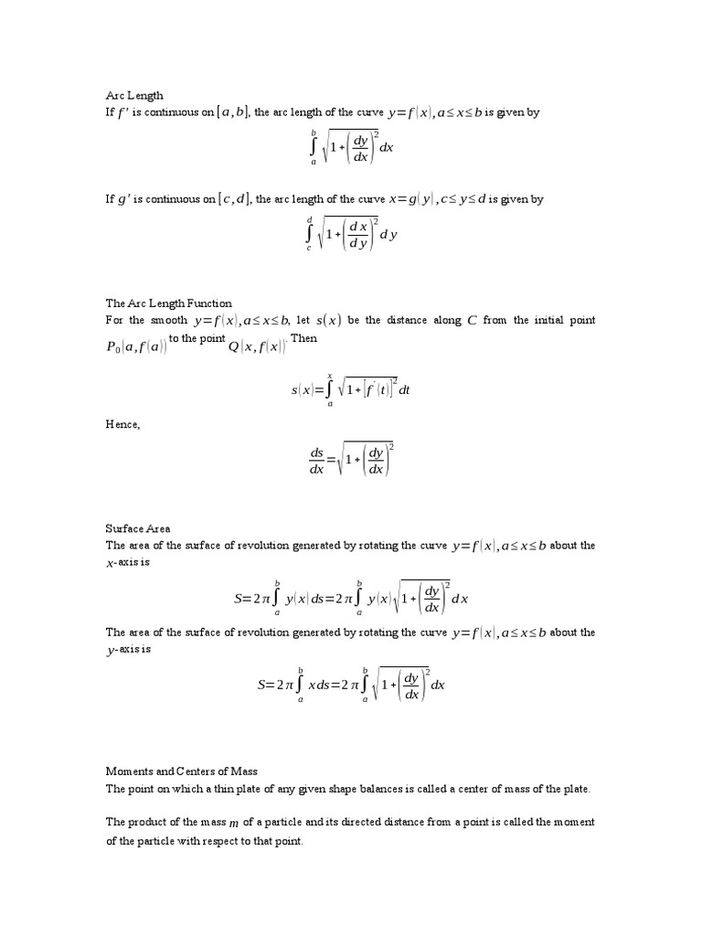 Arc Length and Surface Area Calculations | PDF | Center Of Mass | Geometry