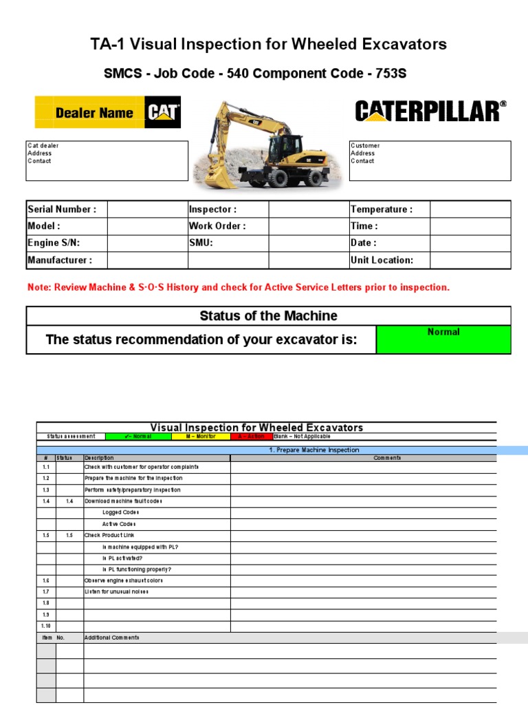Excavator Visual Inspection Checklist | PDF | Machines | Axle