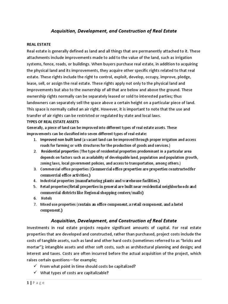 Acquisition Development and Construction of Real Estate | PDF | Cost ...