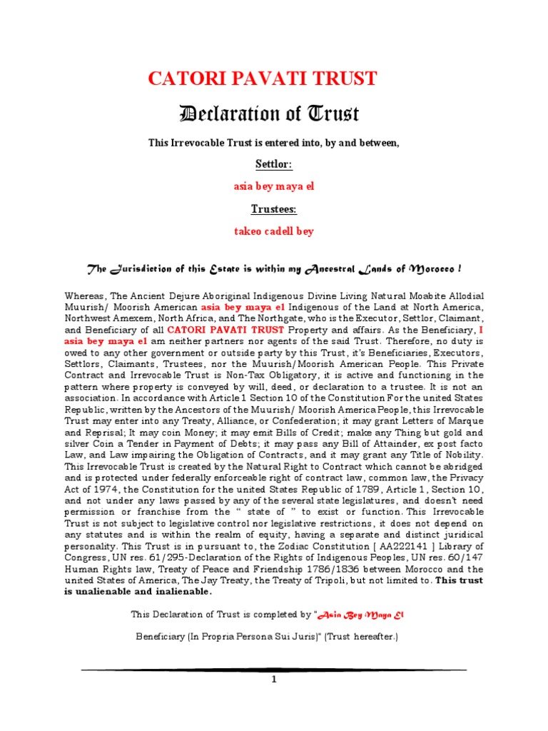 Catori Pavati Trust Declaration Template | PDF | Trust Law | Government