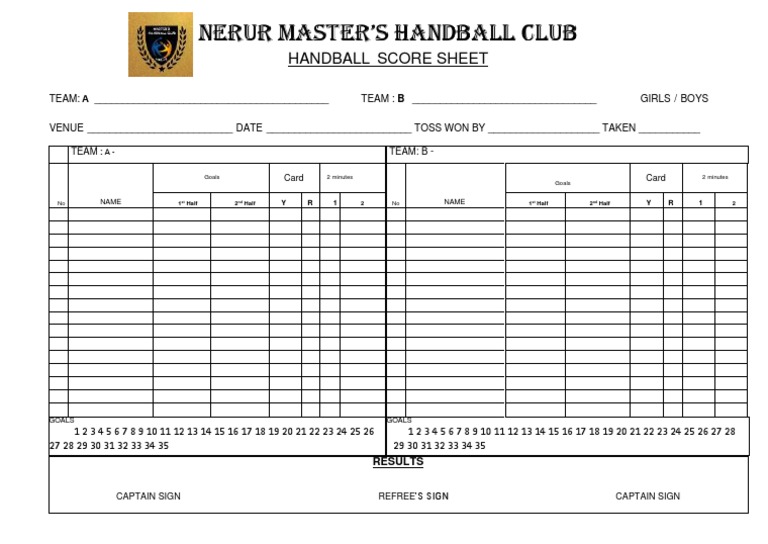 Handball - SCORE SHEET. - 1 | PDF