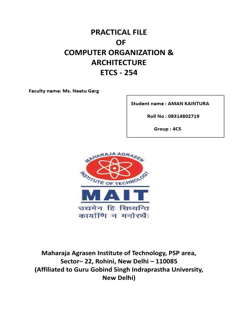 Practical File OF Computer Organization & Architecture ETCS - 254 | Download Free PDF ...