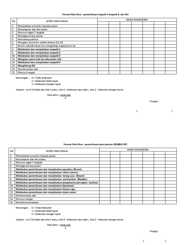 Format Nilai ANC Dan PNC Osce | PDF