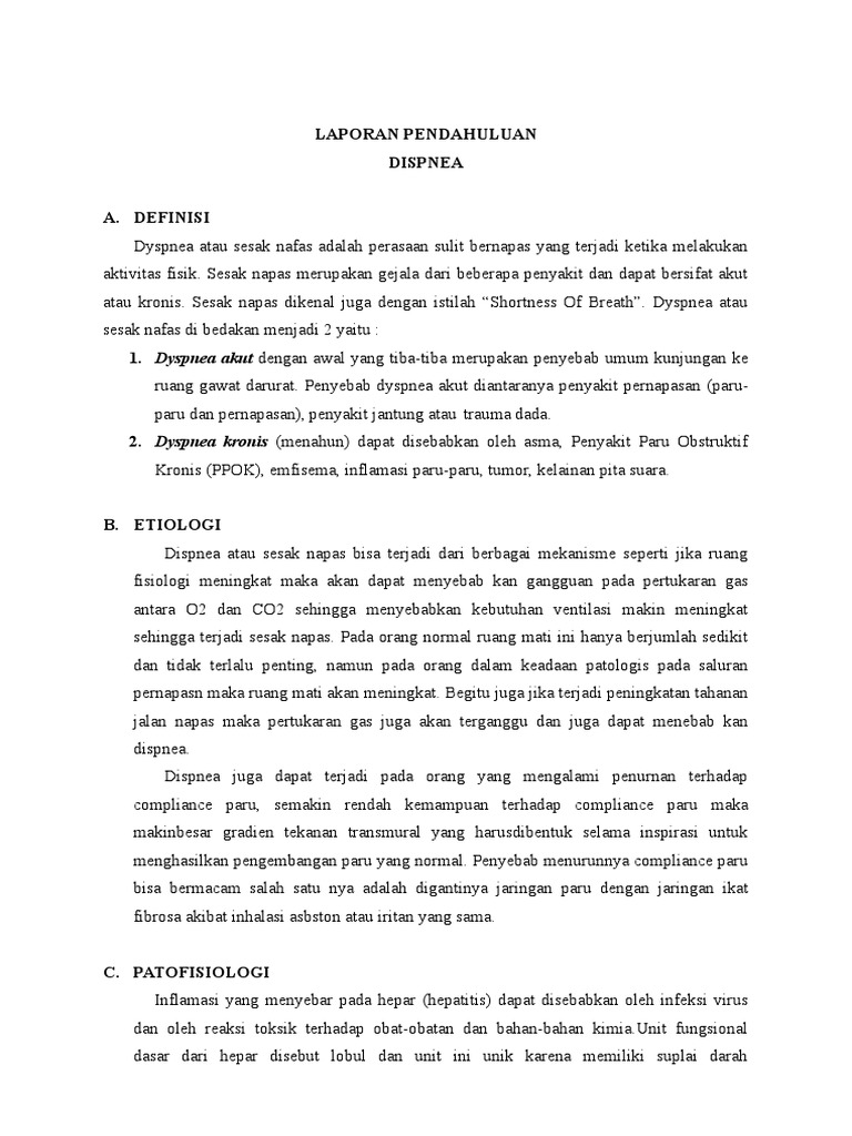 Laporan Pendahuluan Dispnea | PDF