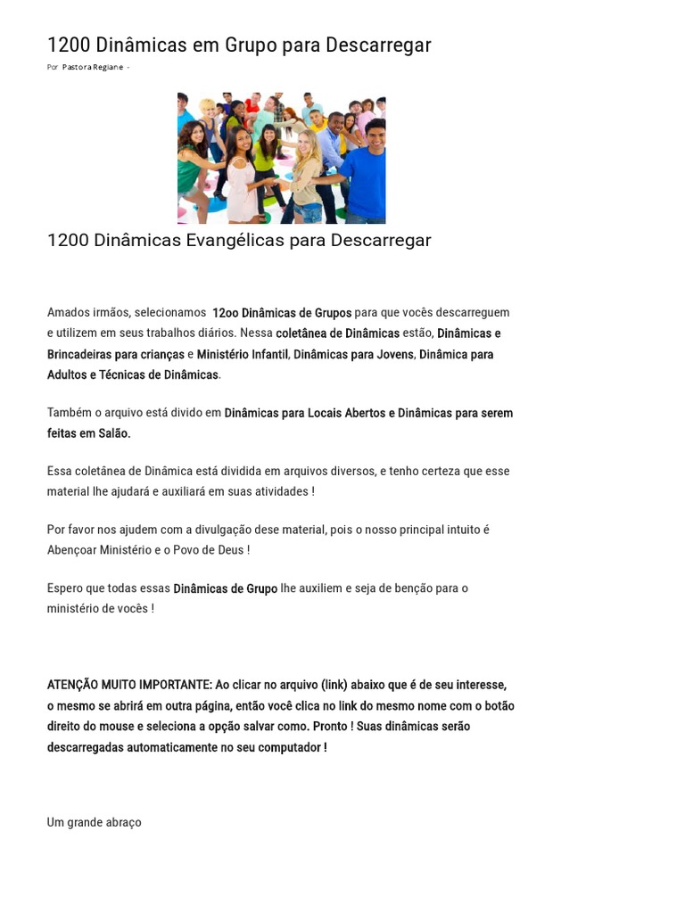 1200 Dinâmicas em Grupo para Descarregar Estudos Cristãos - Biblía | PDF