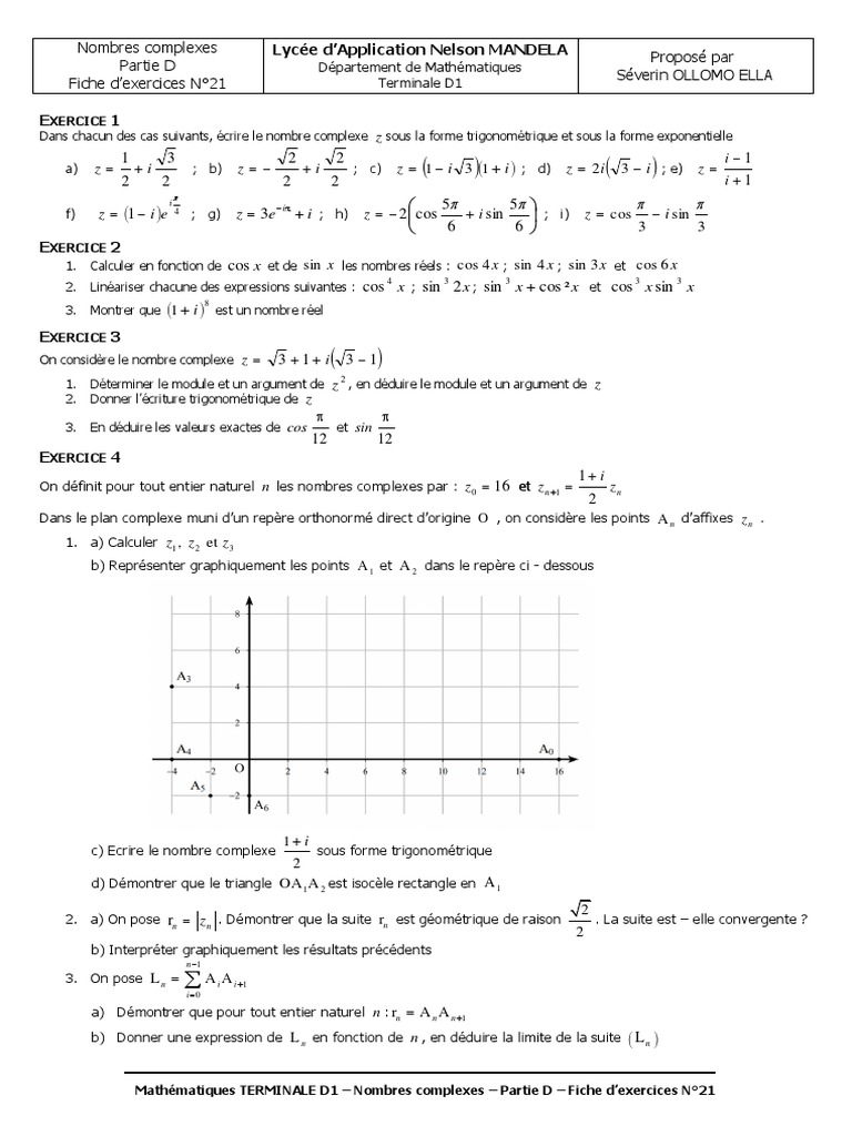 TD 21-Nombres Complexes (Partie D) | PDF | Nombre complexe | Algèbre générale