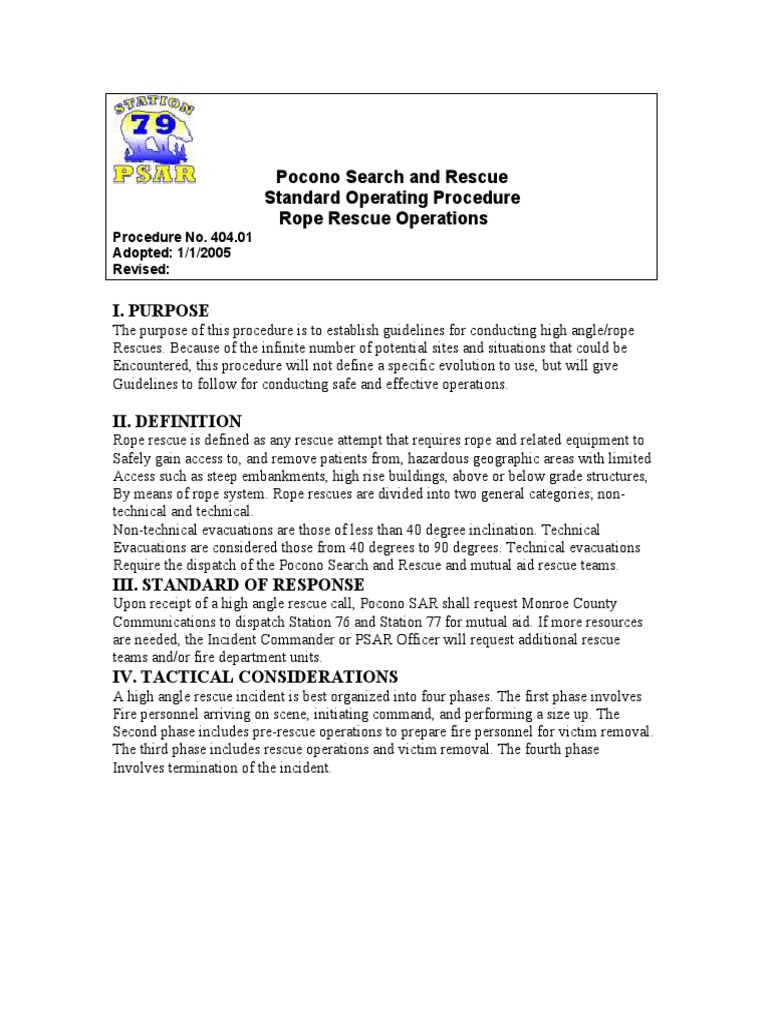 Rope Rescue SOP | PDF | Rope | Equipment