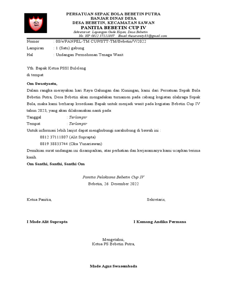 Surat Undangan Wasit | PDF