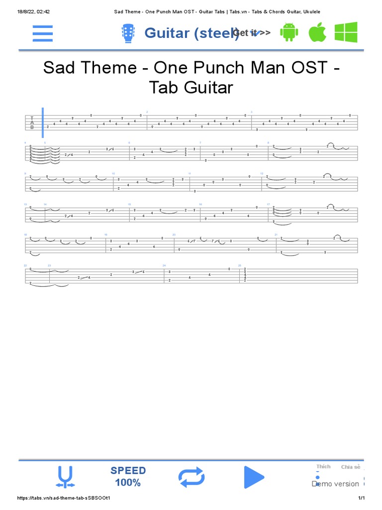 Sad Theme - One Punch Man OST - Guitar Tabs - Tabs - VN - Tabs & Chords ...