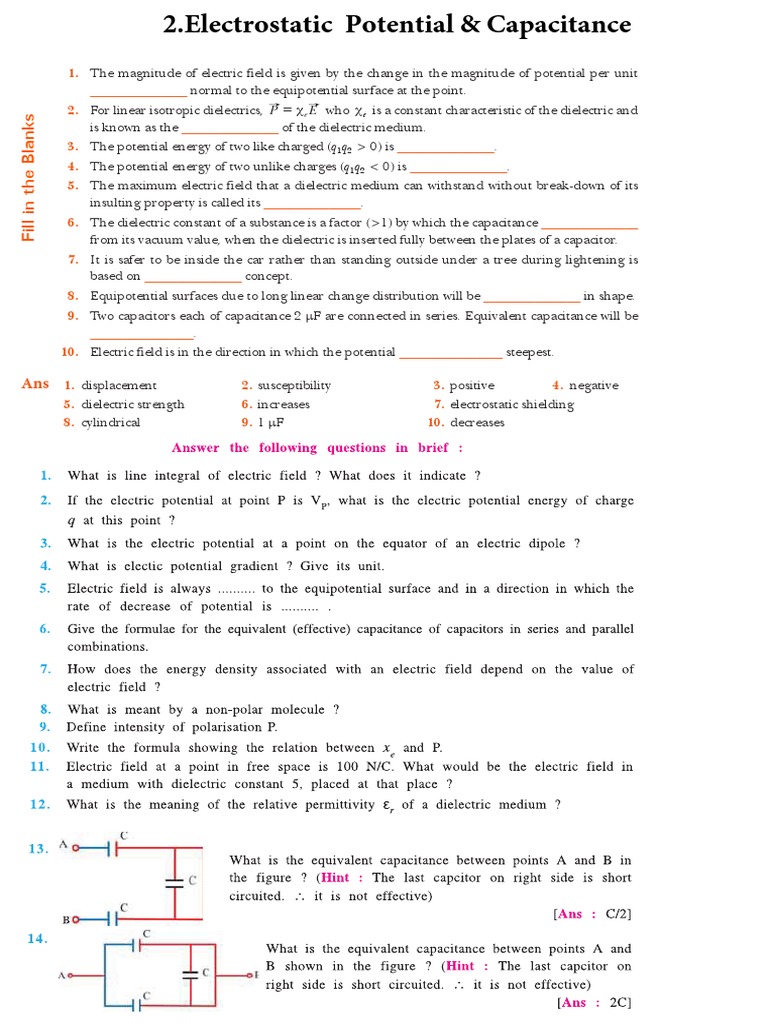 Physics MCQs: Electrostatics | PDF | Capacitance | Capacitor
