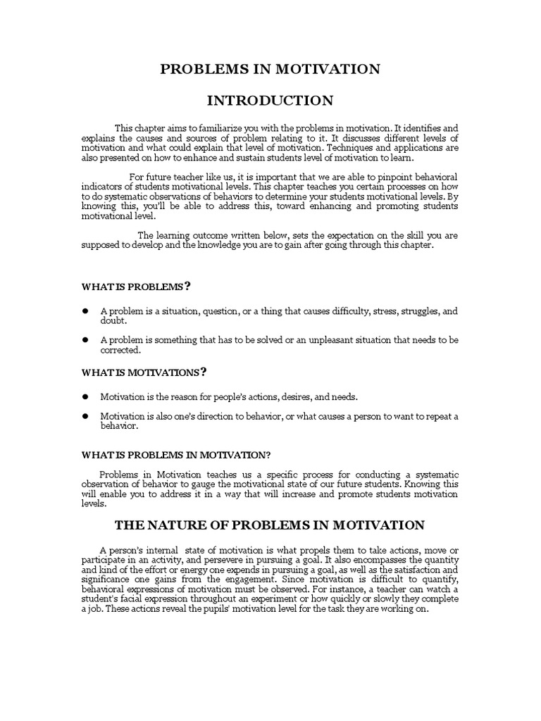 Problems in Motivation Handout | Download Free PDF | Motivational | Motivation