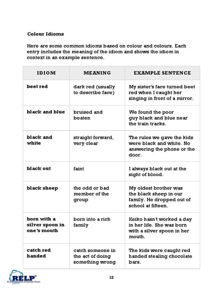 Common Colour Idioms Explained | PDF