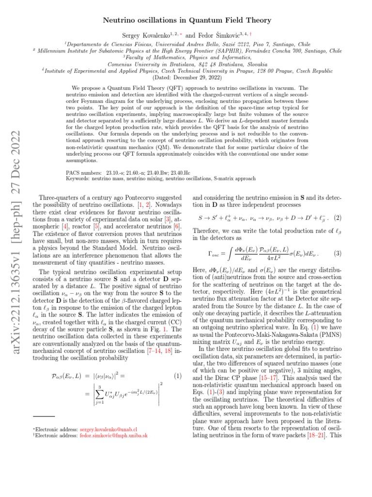 Neutrino Oscillations in Quantum Field Theory | PDF | Neutrino | Physics