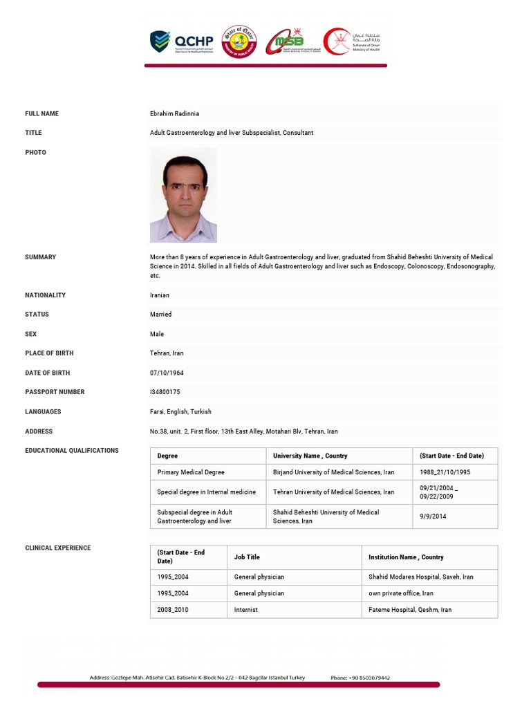 Resume Ebrahim Radinnia | PDF | Medicine | Internal Medicine