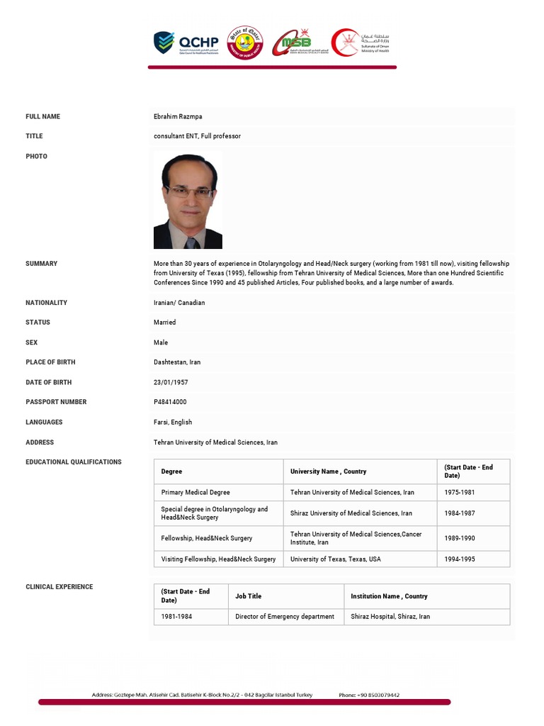 Resume Ebrahim Razmpa | PDF | Otorhinolaryngology | Medicine