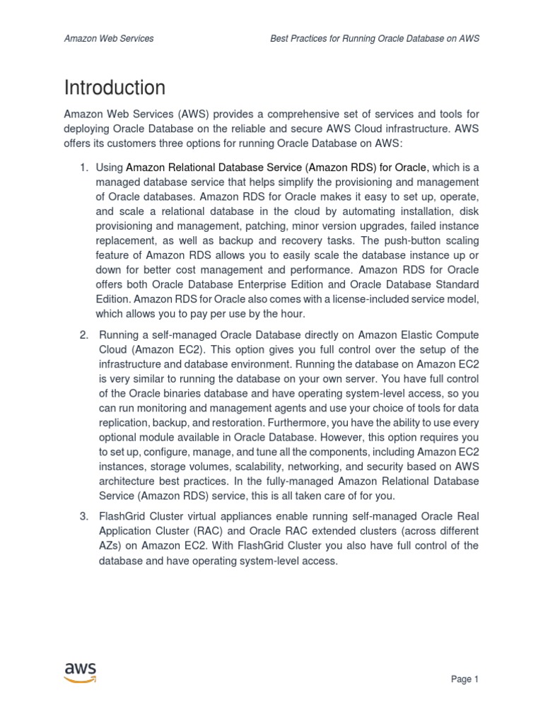 Best Practices For Running Oracle Database On Aws 5 | PDF | Amazon Web ...