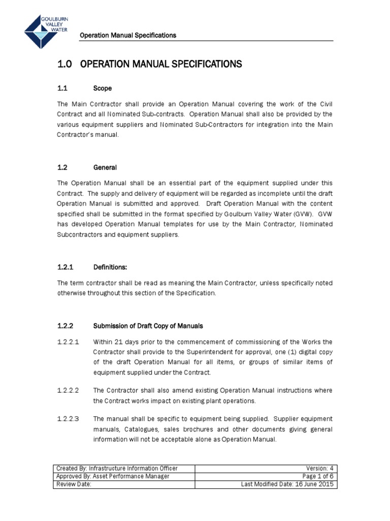 Operations Manual Template Specifications | Download Free PDF | Specification (Technical ...