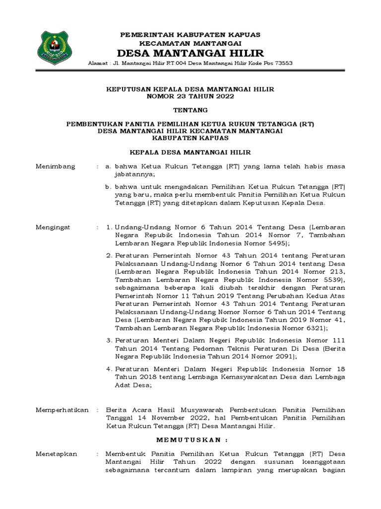 Draf SK Panitia Pemilihan Ketua RT | PDF