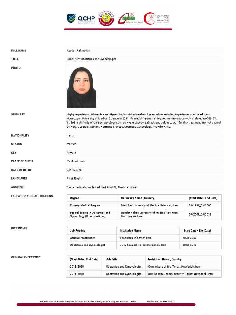 Resume Azadeh Rahmatian | PDF | Gynaecology | Obstetrics