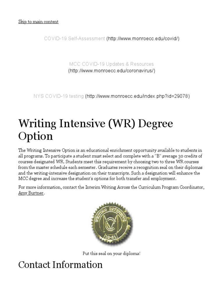 Writing Intensive (WR) Degree Option - Writing Across The Curriculum ...