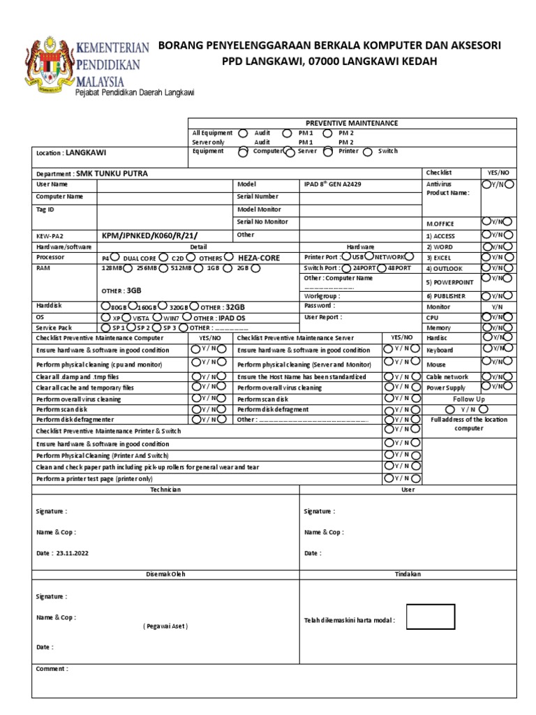 Borang Penyelenggaraan PM Cerdik | PDF | Computer Hardware | Computer Virus
