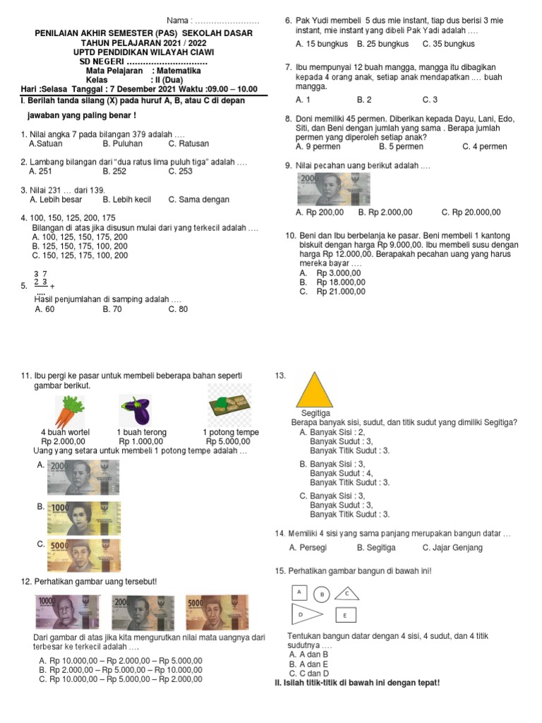 Kelas 2 Pas Matematika | PDF