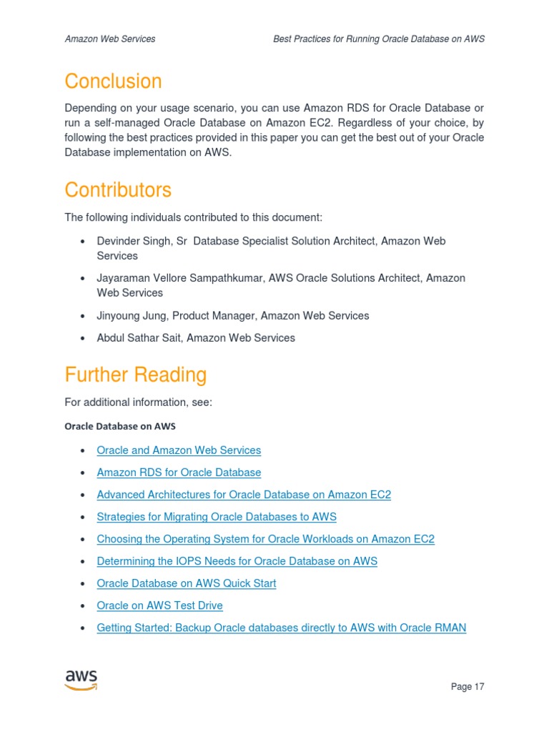 Best Practices For Running Oracle Database On Aws 21 Pdf Computers