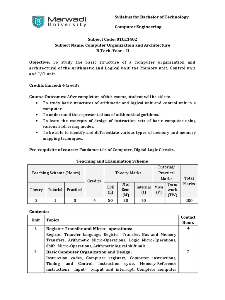 Computer Organizationand Architecture Syllabus | PDF | Central ...